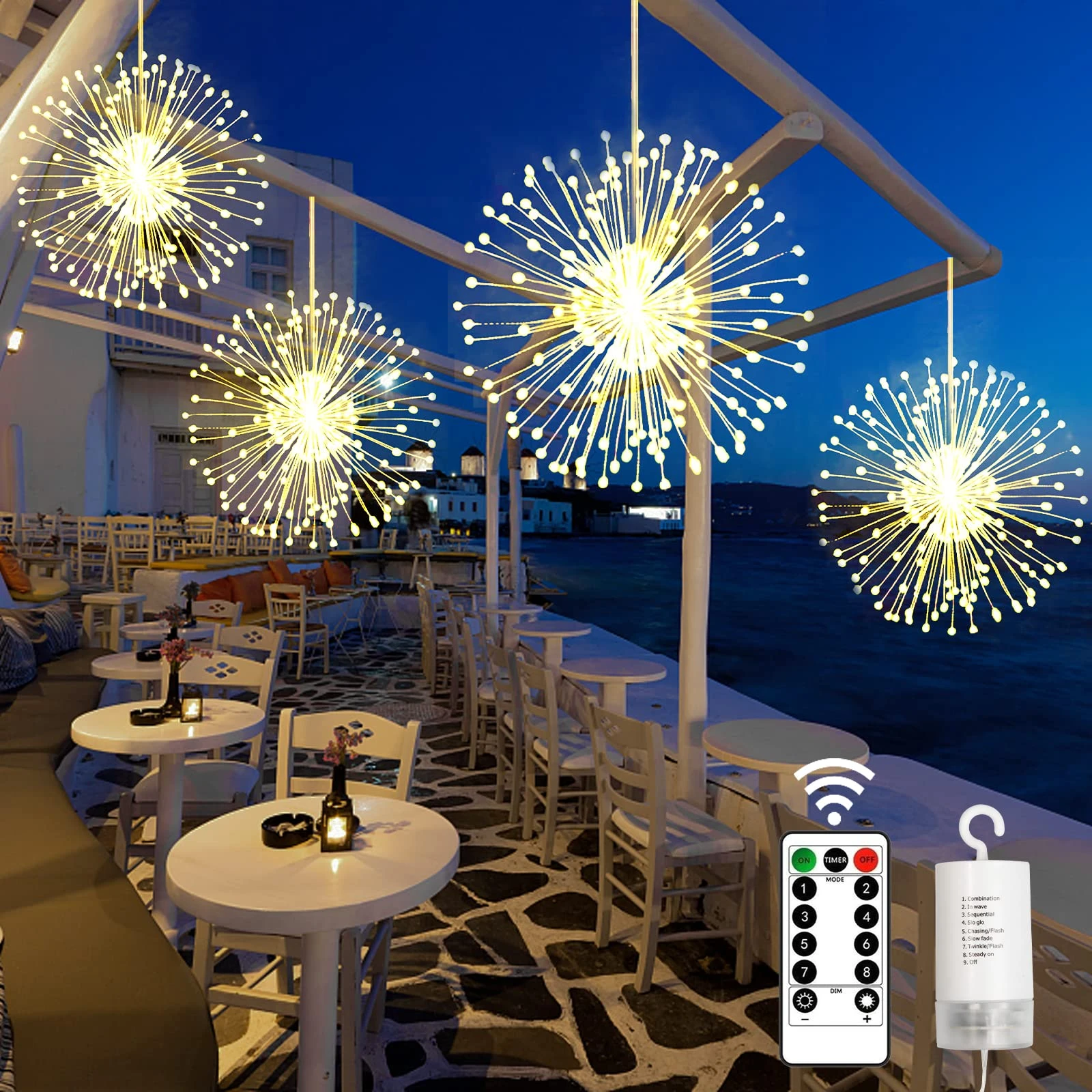 Fireworks String Lights Outdoor Hanging 8 Modes Dimmable Fairy Lights ...