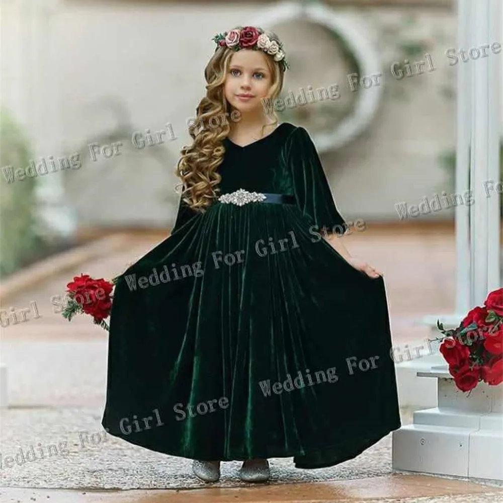 Velvet-Winter-Flower-Girl-Dresses-For-Wedding-V-neck-Custom-Made ...