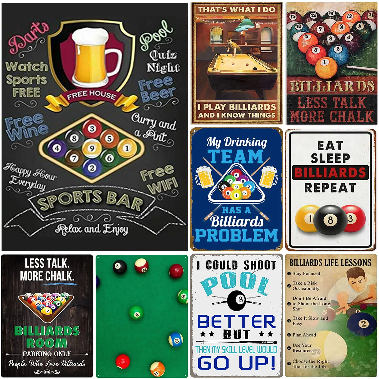 Metal-Tin-Signs-Plaque-Billiards-Beer-Wall-Decoration-Vintage-Art ...
