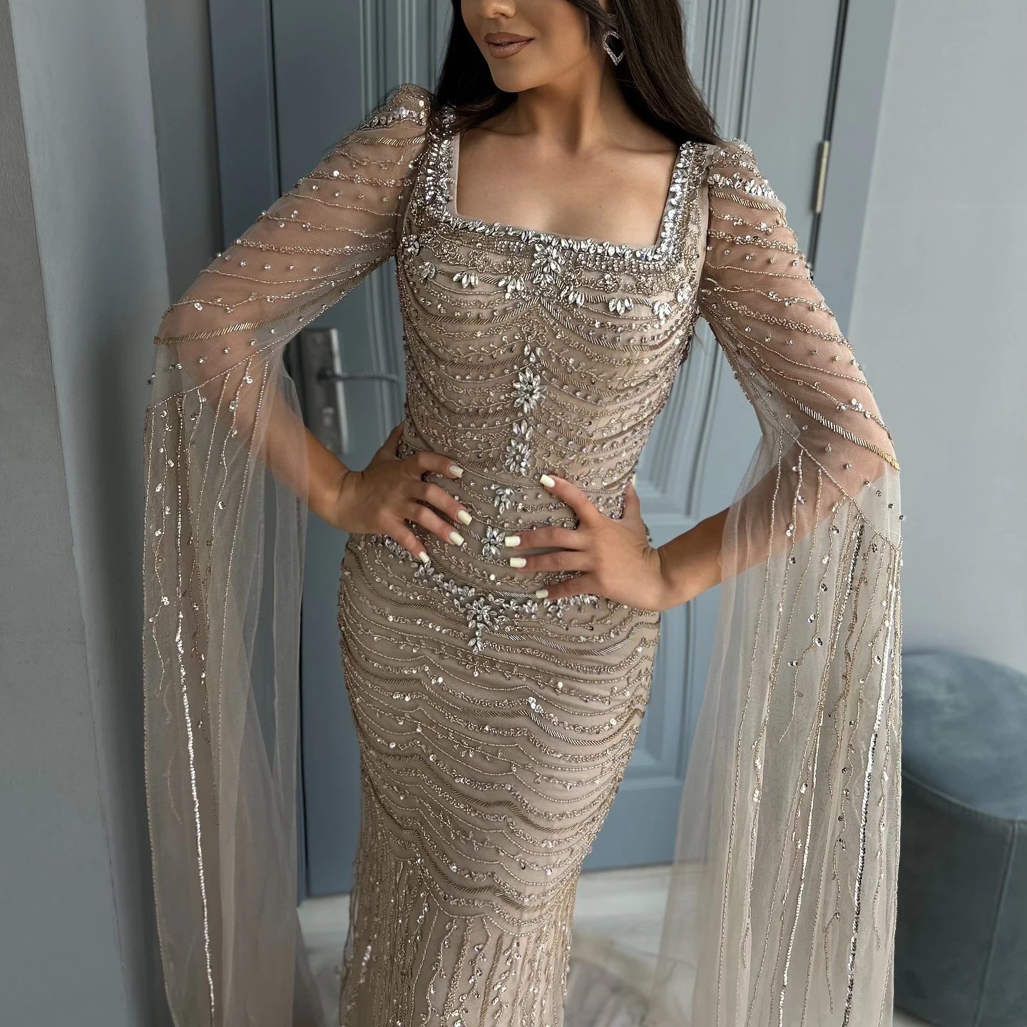 Sharon-Said-Luxury-Arabic-Caramel-Mermaid-Evening-Dress-with-Cape ...