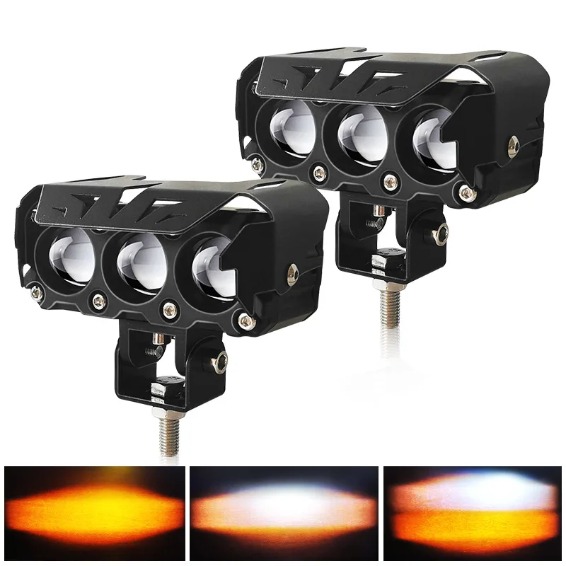 New-Motorcycle-LED-Spotlights-Headlights-Two-color-Lights-Three-eye ...