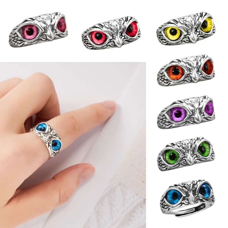Fashion-Owl-Eye-Ring-Owl-Ring-Multicolor-Eyes-Silver-Color-Men-Women ...