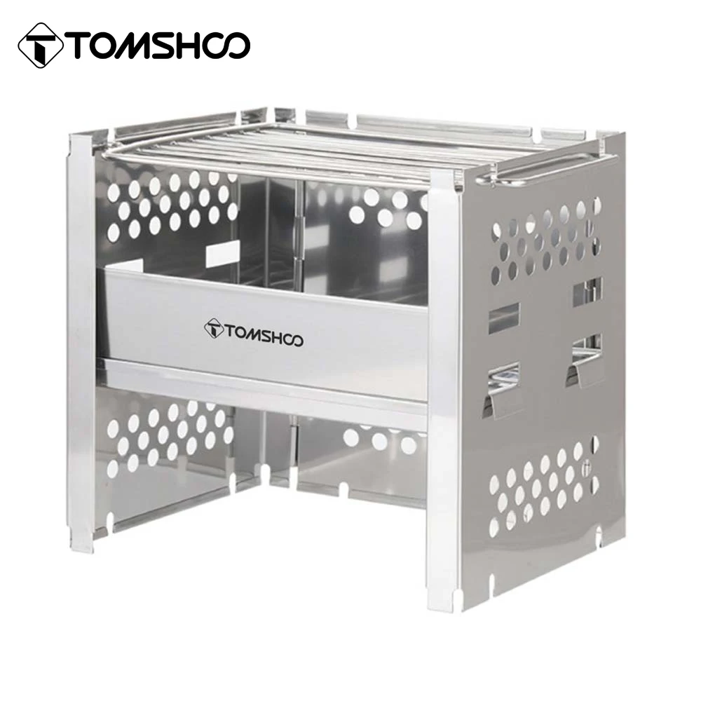 Tomshoo 야외 캠핑 목재 스토브 W 바베큐 그릴 휴대용 목재 굽기 스토브 피크닉을위한 바베큐 장작 브래킷이있는 목재 버너 ...