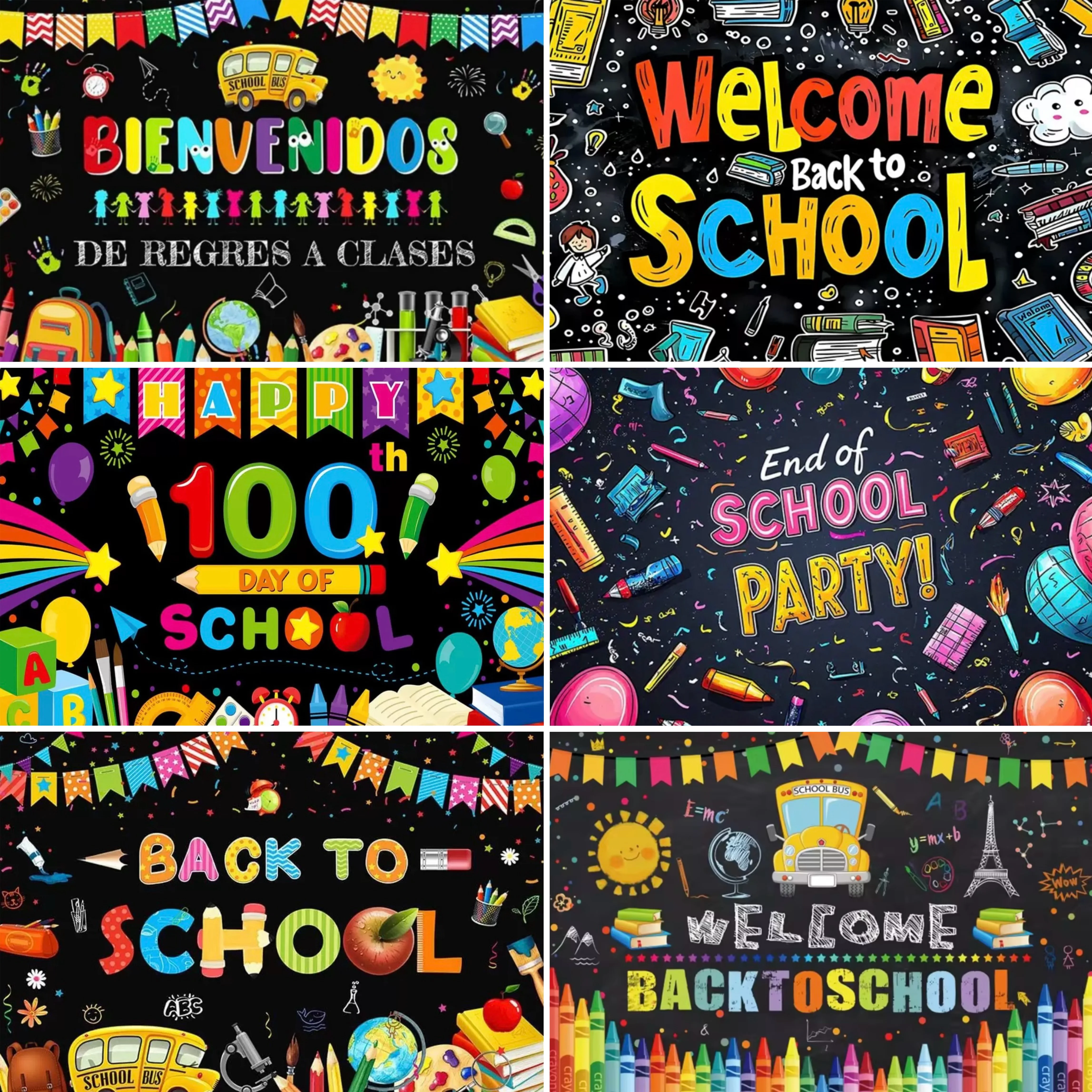 Cartoon Welcome Back to School Photo Backdrop Colored Pencil Drawing ...