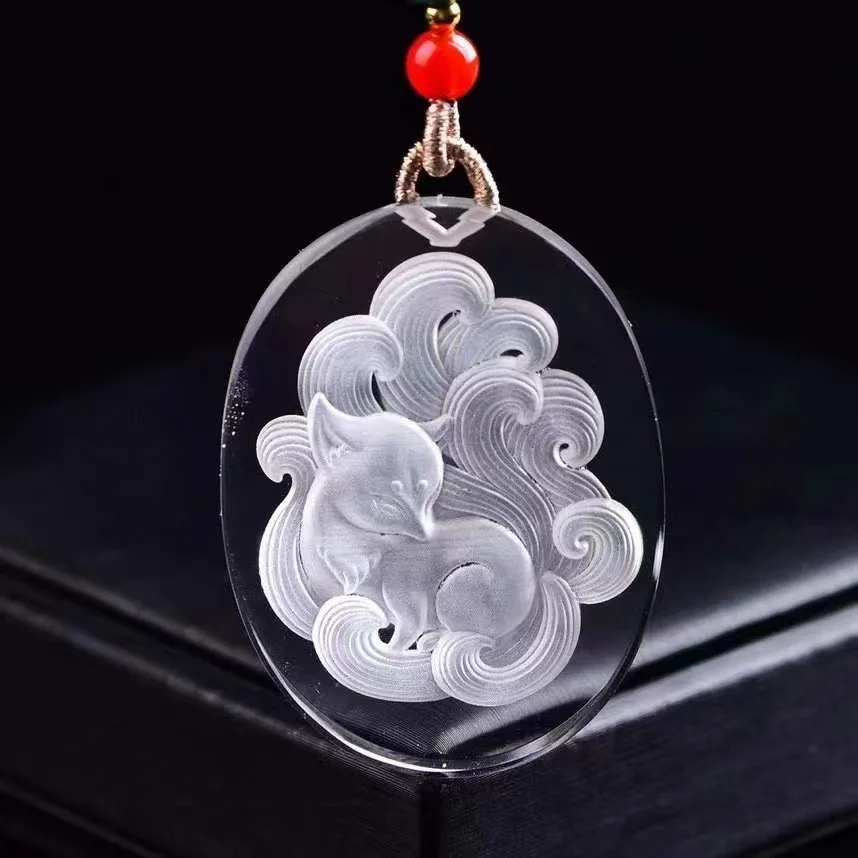 Luxury-Boutique-White-Natural-Crystal-Pendant-Hand-Interior-Carved-Nine ...
