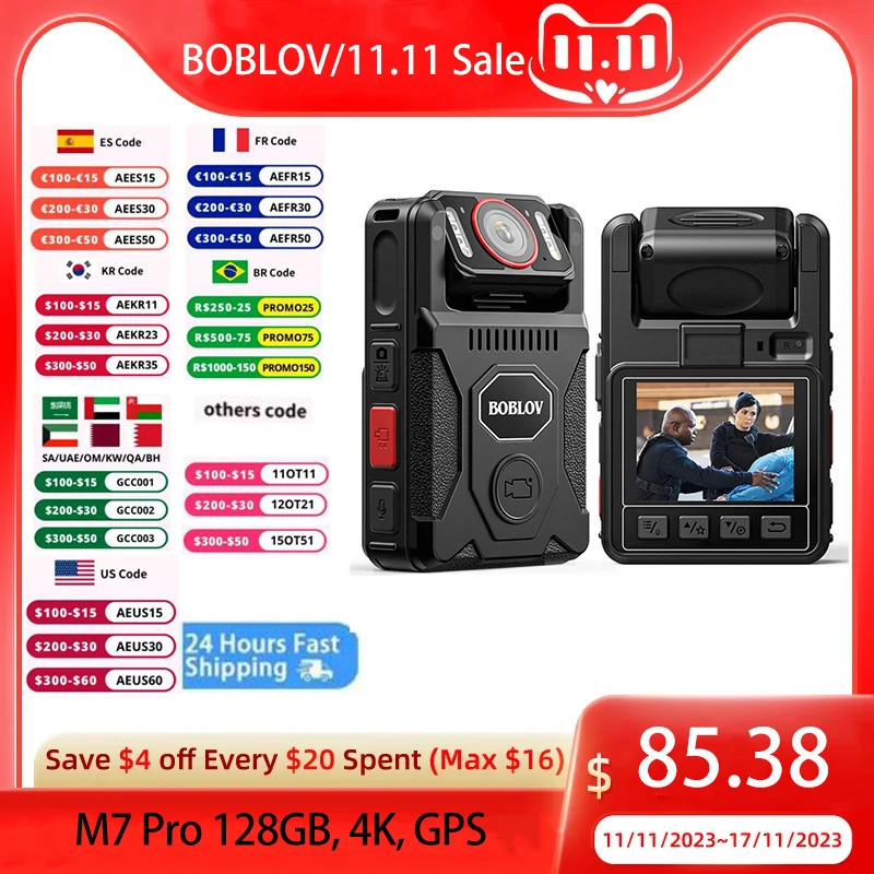 BOBLOV-M7-Pro-Mini-Body-Camera-Police-128GB-Video-Recorder-180-Rotate ...