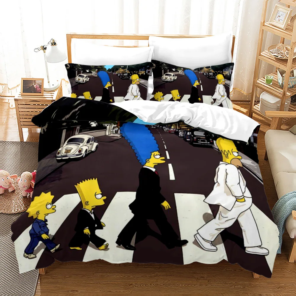 Juego de cama con estampado 3D de Simpsones para niños y niñas, funda ...