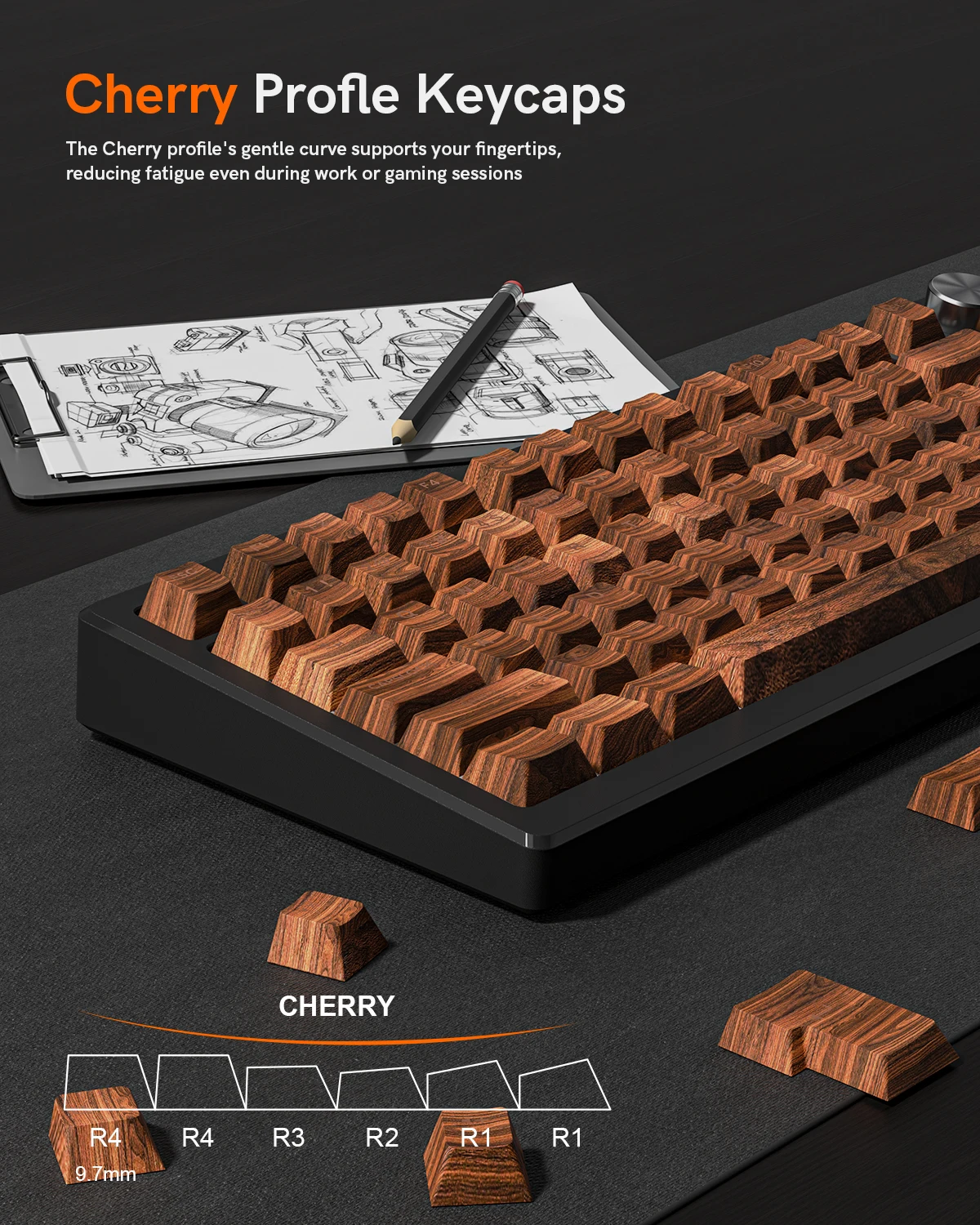 130 Keys Walnut Shine Through Keycaps Dye-Sub Cherry Profile PBT ...