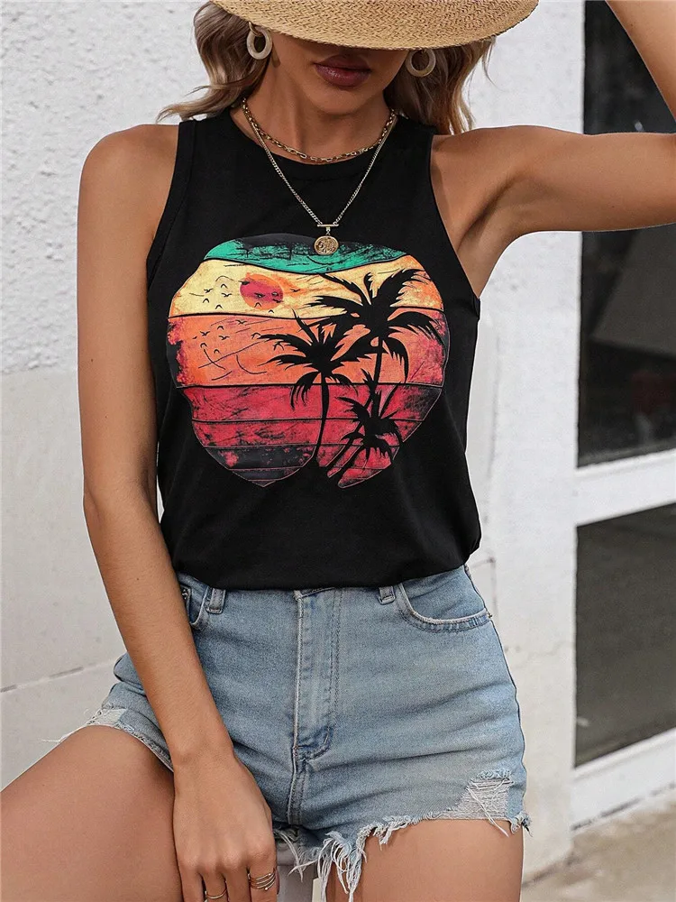 Casual-Black-Tropical-Print-Graphic-Tank-Top-Women-Summer-High-Street ...