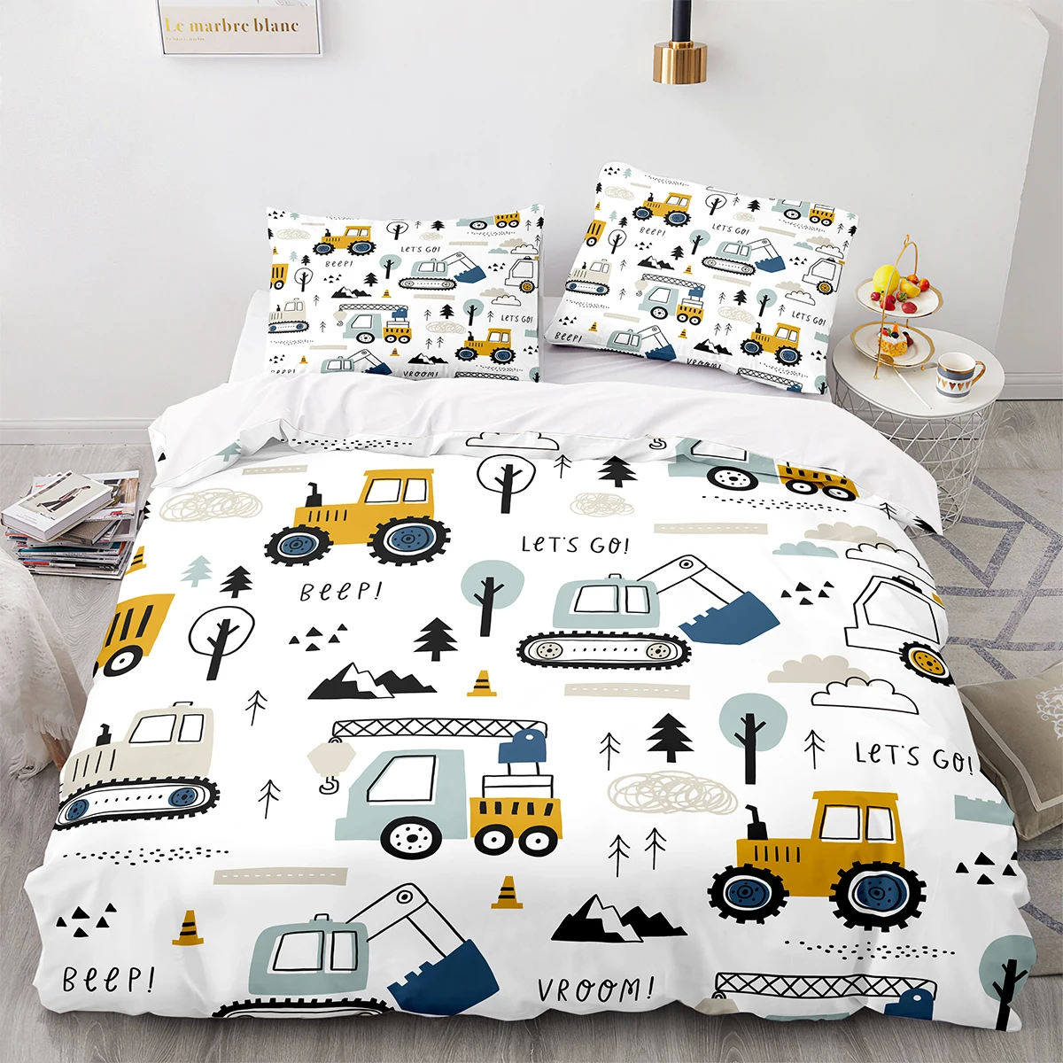 Cartoon-Car-Kids-Bedding-Set-Construction-Bedding-Duvet-Cover-Set-Full ...