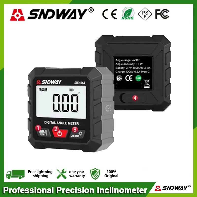 SNDWAY-Inclinometer-SW-101A-Digital-4-Sided-Magnetic-4x90-Angle-Slope-Measurement-Professional ...
