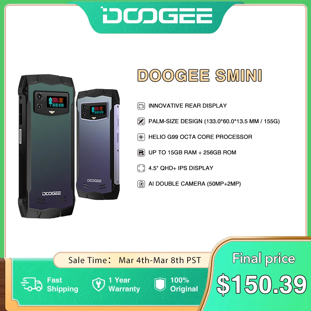 World-Premiere-DOOGEE-Smini-Rugged-Phone-4-5-qHD-Display-8GB-256GB ...