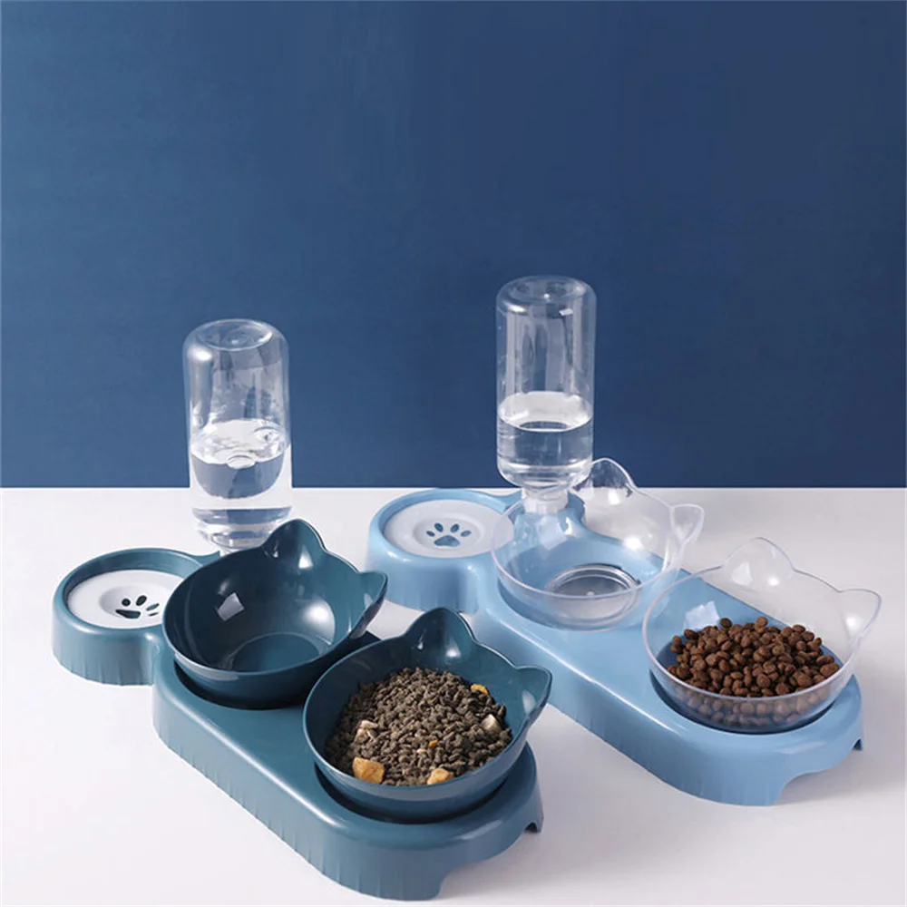 Pet Cat Bowl Automatic Feeder Water Dispenser Dog Cat Food Bowl with ...