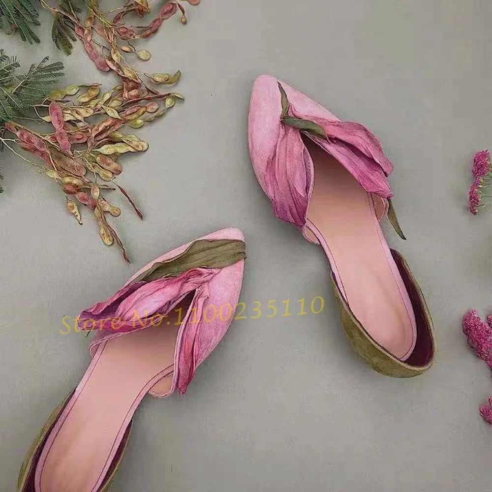 Petals Pointy Flat Home Shoes Women Pink Flower Gradient Mixed Colors ...