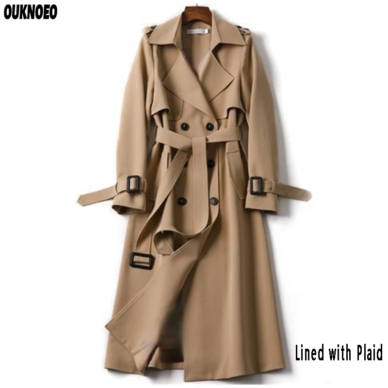 Primavera feminino xadrez forrado trench coat fino elegante moda ...