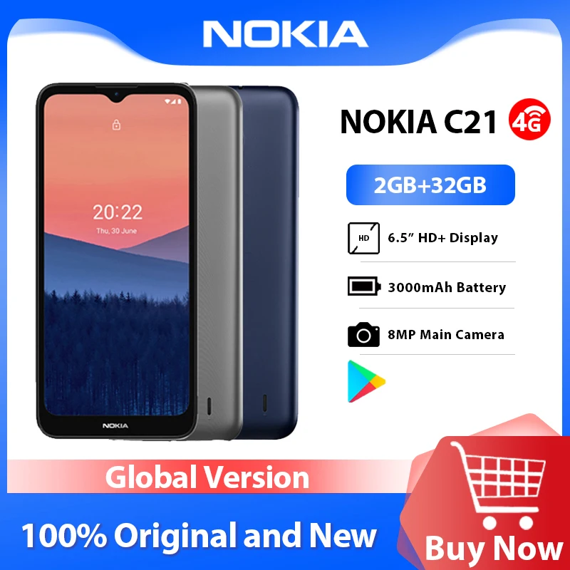 Nokia C21 4G 6.5'' HD+ V-notch Dual SIM 3000 mAh All-day battery life ...