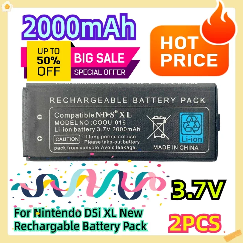 For Nintendo DSi XL 3.7V 2000mAh New Rechargable Battery Pack 2pcs ...