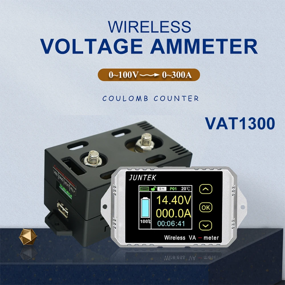 JUNTEK-VAT1300-100V-300A-Wireless-Ammeter-Voltmeter-Battery-Capacity ...