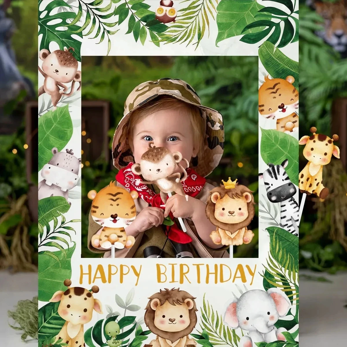 Jungle Animals Frame Photo Prop Tablecloth Birthday Party Decor For ...