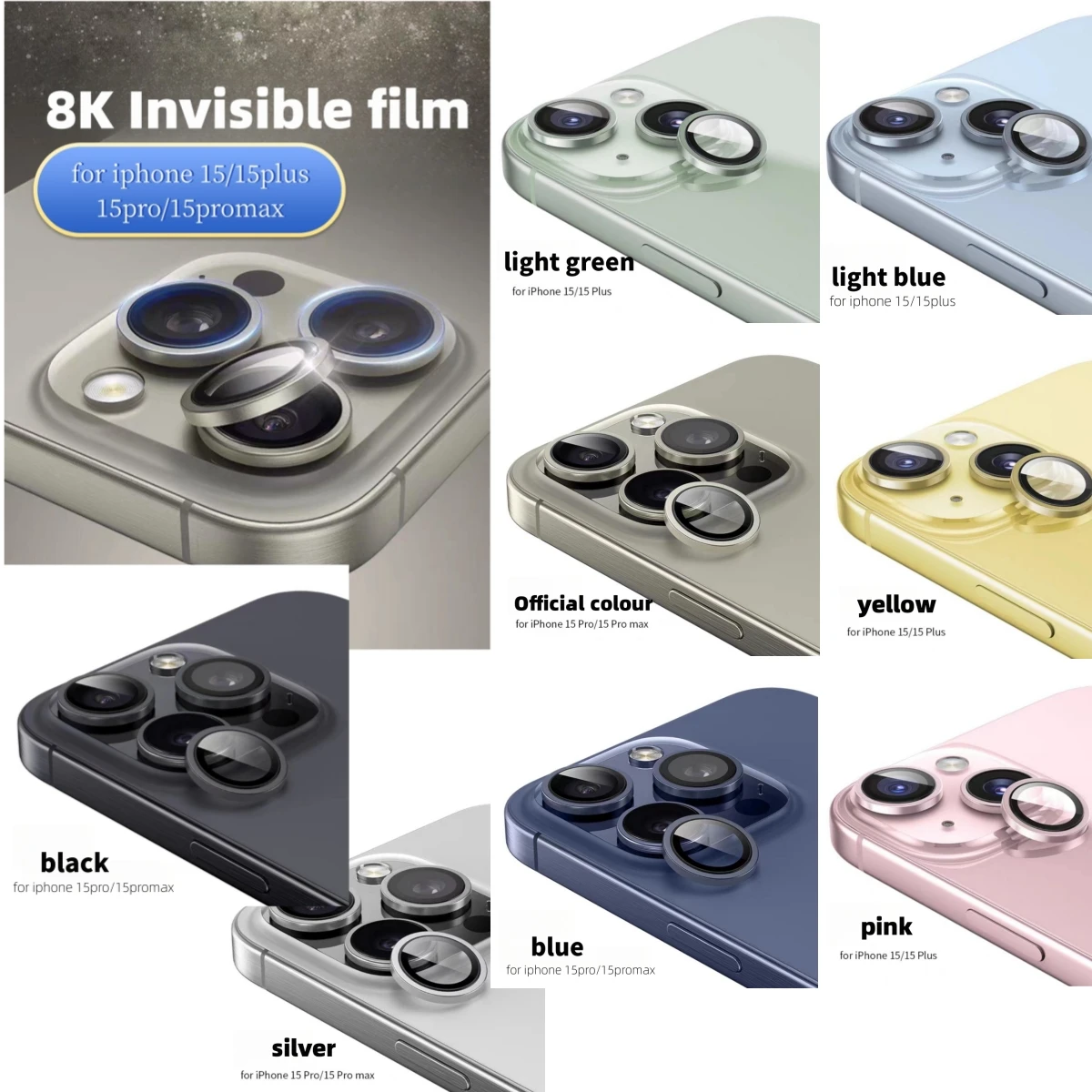 Original Color Metal Camera Lens Protector Cover for iPhone 15 Pro Max ...