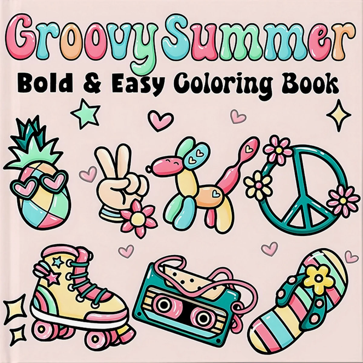 Groovy Summer Bold-easy Patterns 24 Pages Art Coloring Book for Adults ...