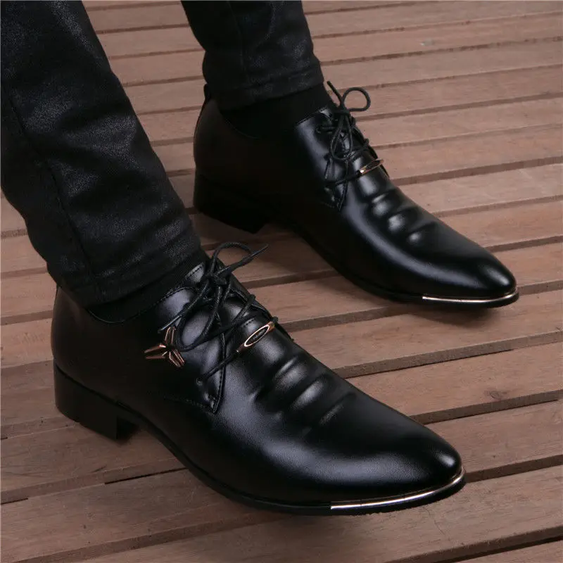 Luxury Brand Classic Man Pointed Toe Dress Shoes Mens Genuine Leather ...