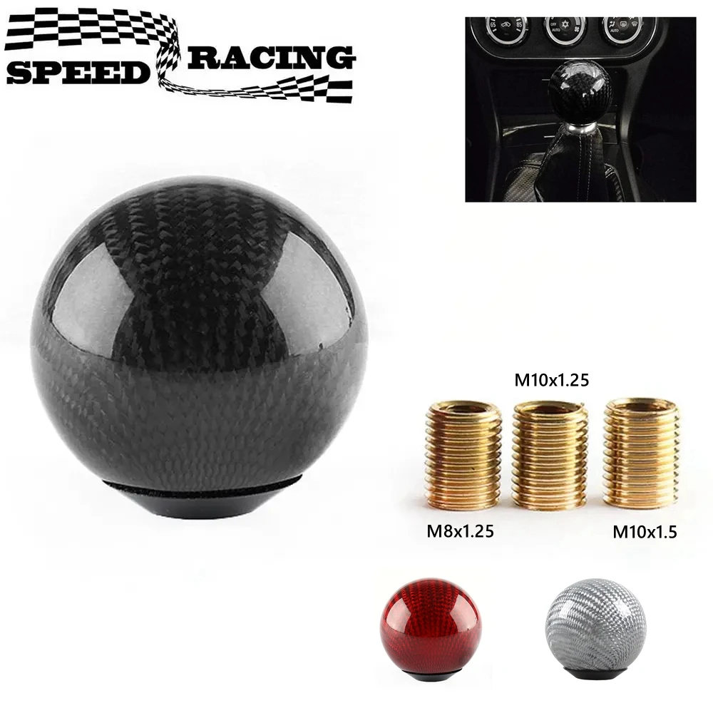 Universal-Car-Gear-Shift-Knob-Carbon-Fiber-Round-Shifter-Knob-Head-for ...