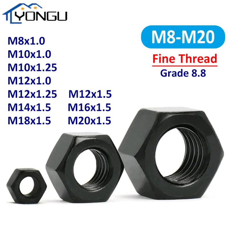 Black Grade 8.8 High Strength Steel Fine Pitch Thread Hexagon Nuts Hex ...