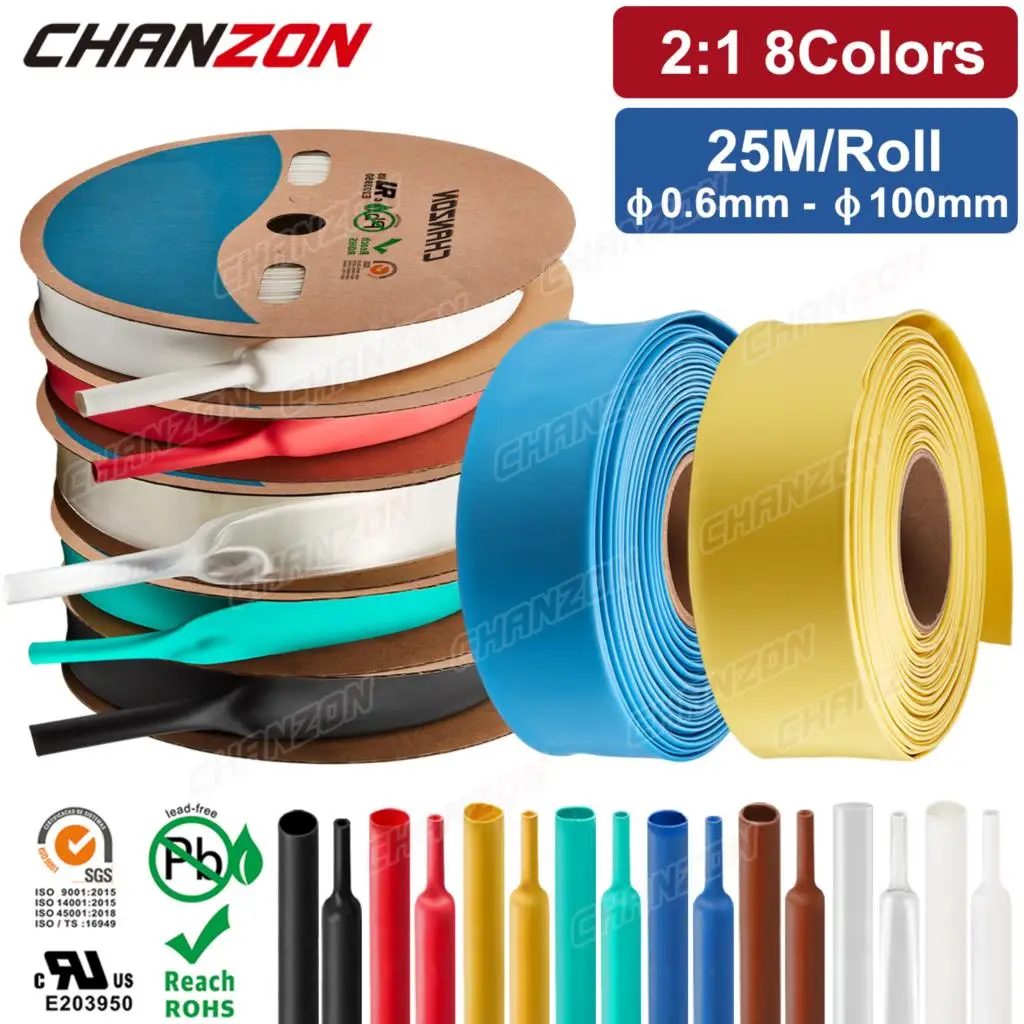 25M/Roll 2:1 Φ0.8-Φ100Mm Heat Shrink Tube Heated Shrinking Wrap Tubing ...
