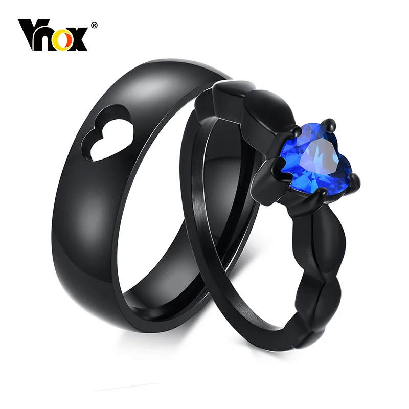 Vnox Heart Love Couple Wedding Ring for Women Men,Stainless Steel CZ ...