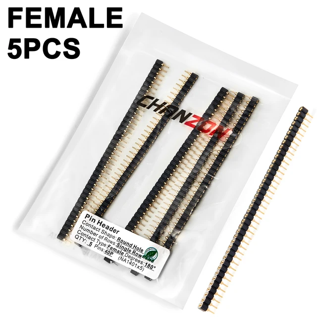 Male Female Round Single Row 40 Pin Header 2.54mm Breakable Pitch ...
