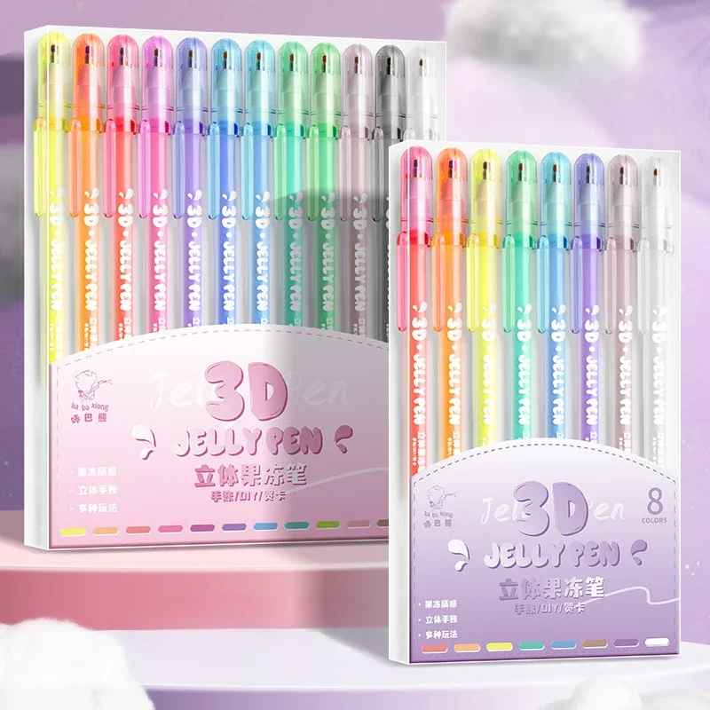 8-12-Color-3D-Stereoscopic-Jelly-Pen-1-0mm-Bullet-Tip-Student-Drawing ...