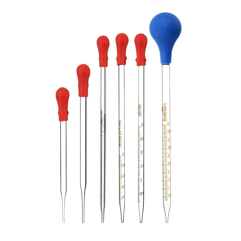 10pcs Glass Pipette Medicine Laboratory Dropper Red Rubber Head Pipet ...