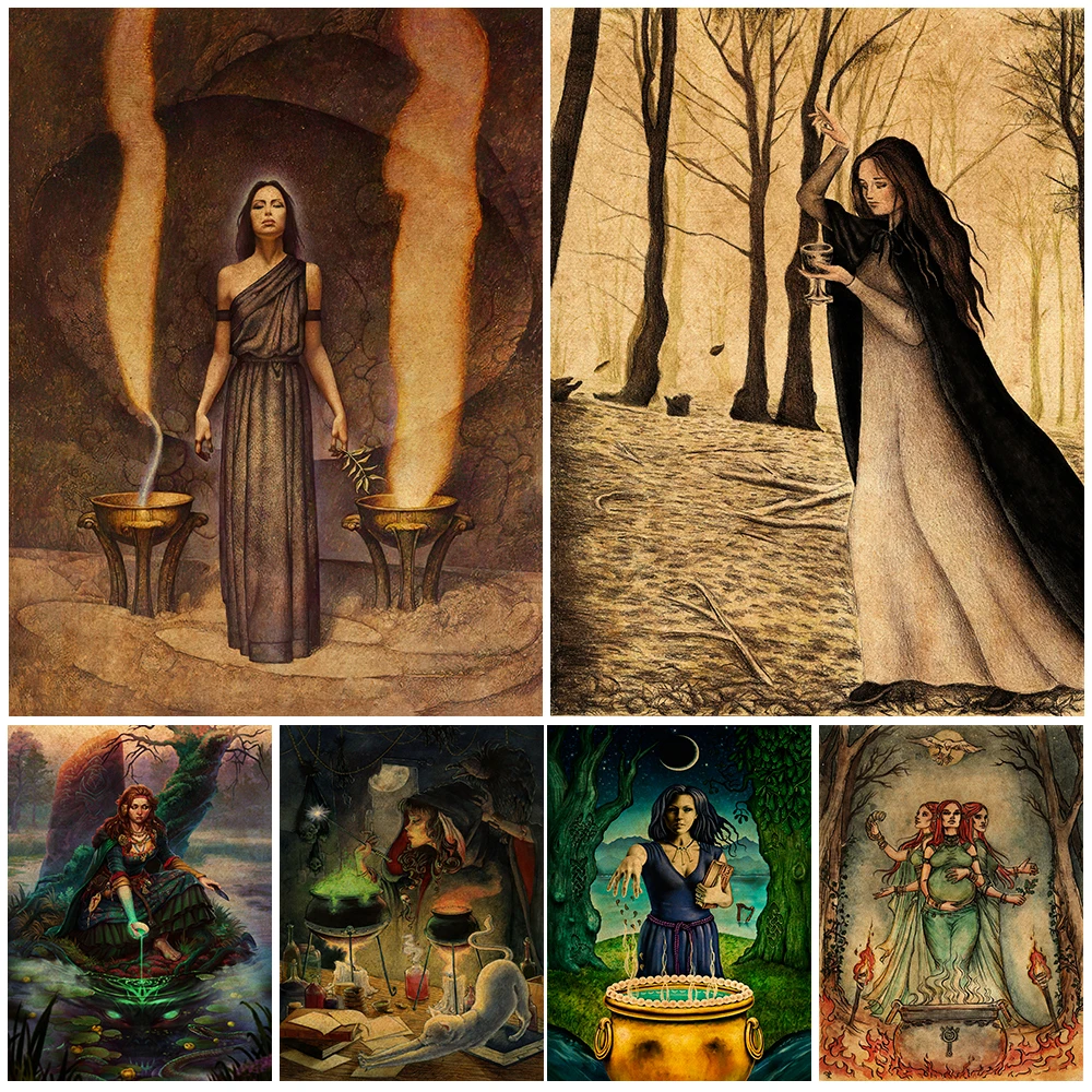 High-Priestess-And-Triple-Goddess-Vintage-Wall-Art-Witchcraft-Magic ...