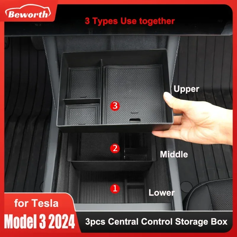 3PCS For Tesla Model 3 Highland 2024 Central Control Storage Box ...