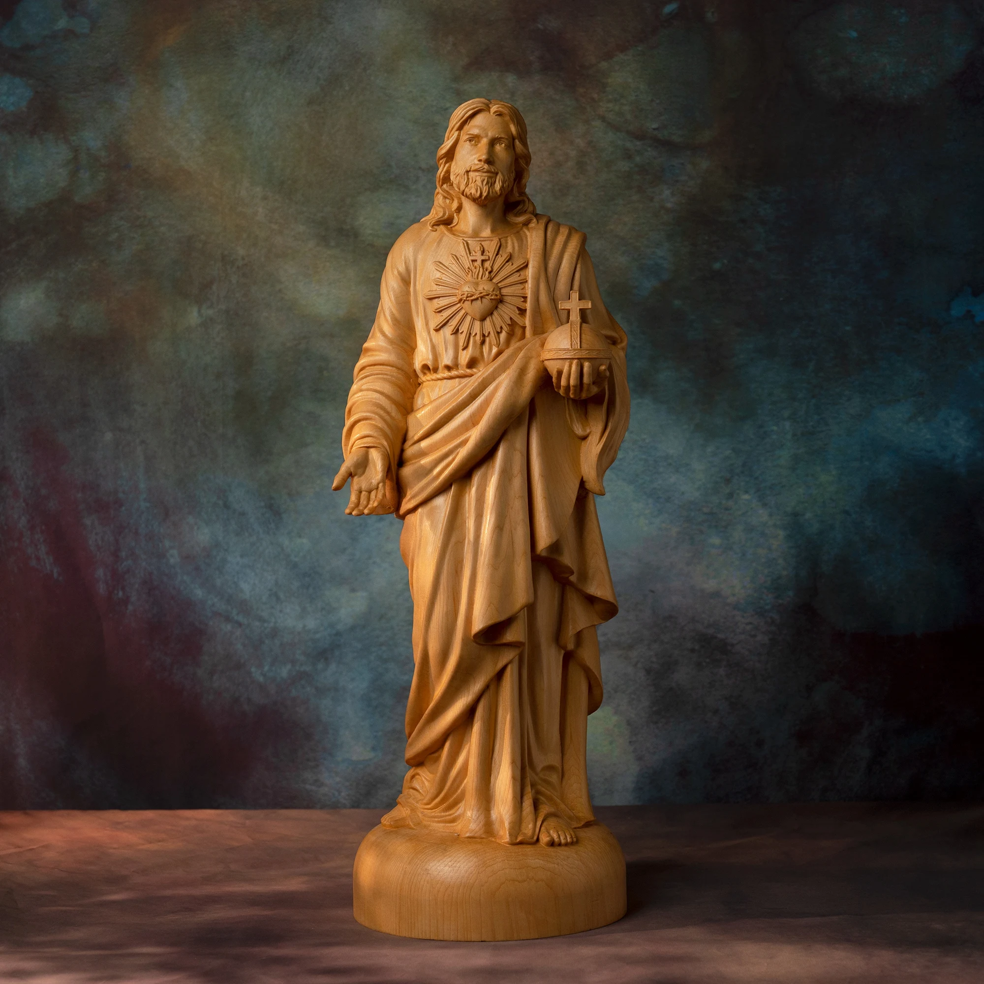 European-juniper-Jesus-statue-Sacred-Heart-prayer-wood-carving ...