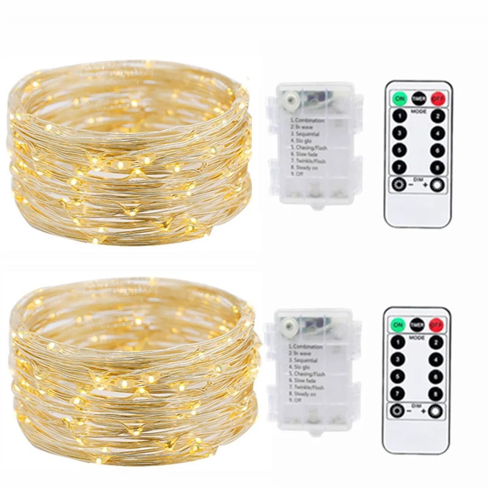 10m Battery LED Fairy Lights Operated Remote Copper Wire Light Garland ...