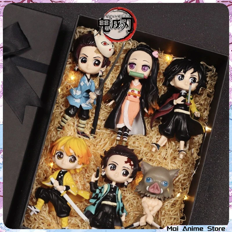 6pcs Demon Slayer Figure Kimetsu No Yaiba Cute Tanjiro Nezuko Inosuke ...