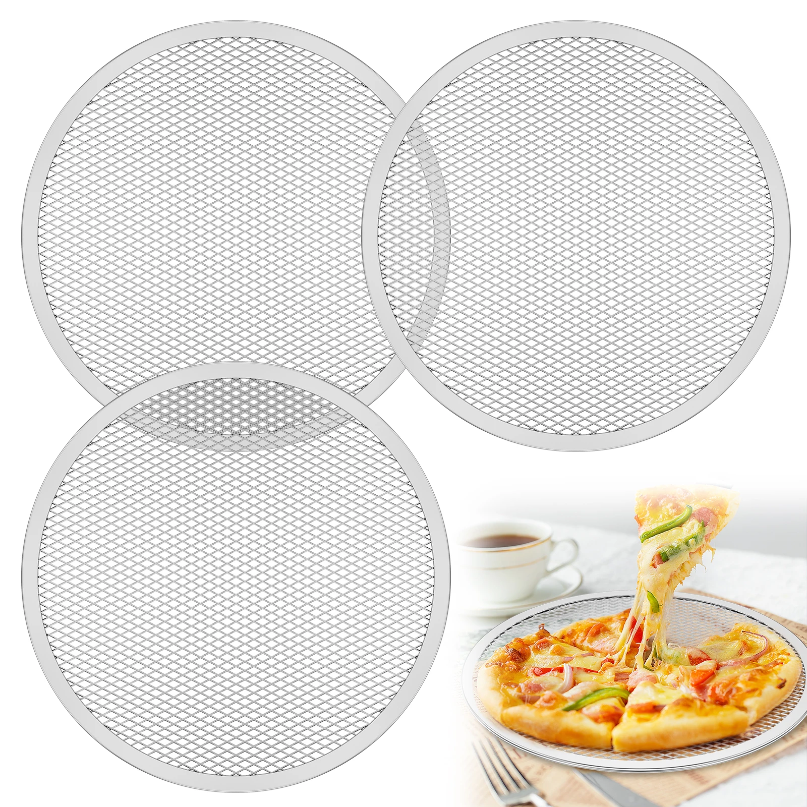 3Pcs 12 inch Round Pizza Baking Tray DIY Pizza Screen Baking Tray Metal ...