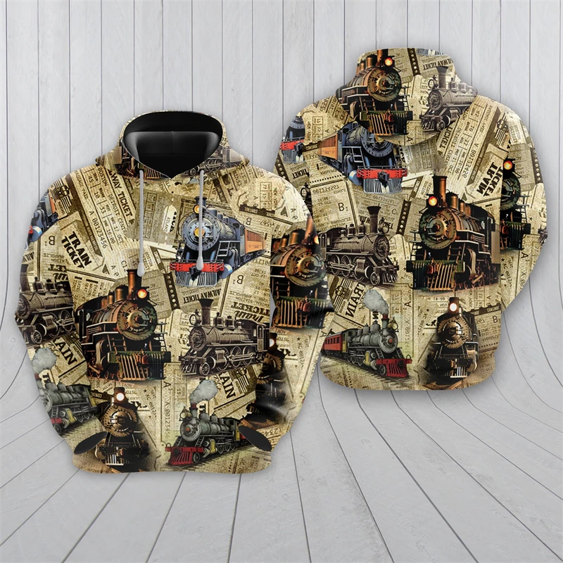Vintage Steampunk Train 3D Printed Hoodies For Men Clothes Harajuku ...