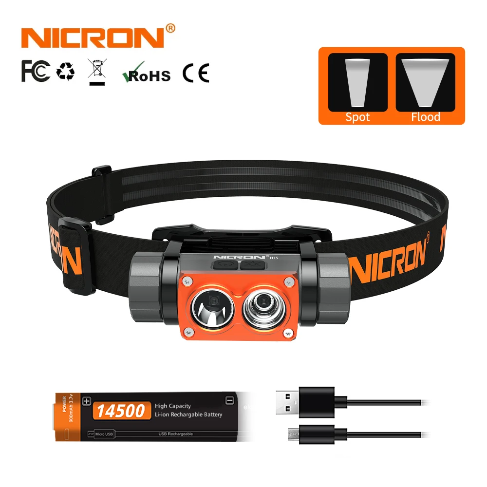 NICRON-Mini-Rechargeable-LED-Headlamp-500Lm-90M-Long-Beam-Waterproof ...