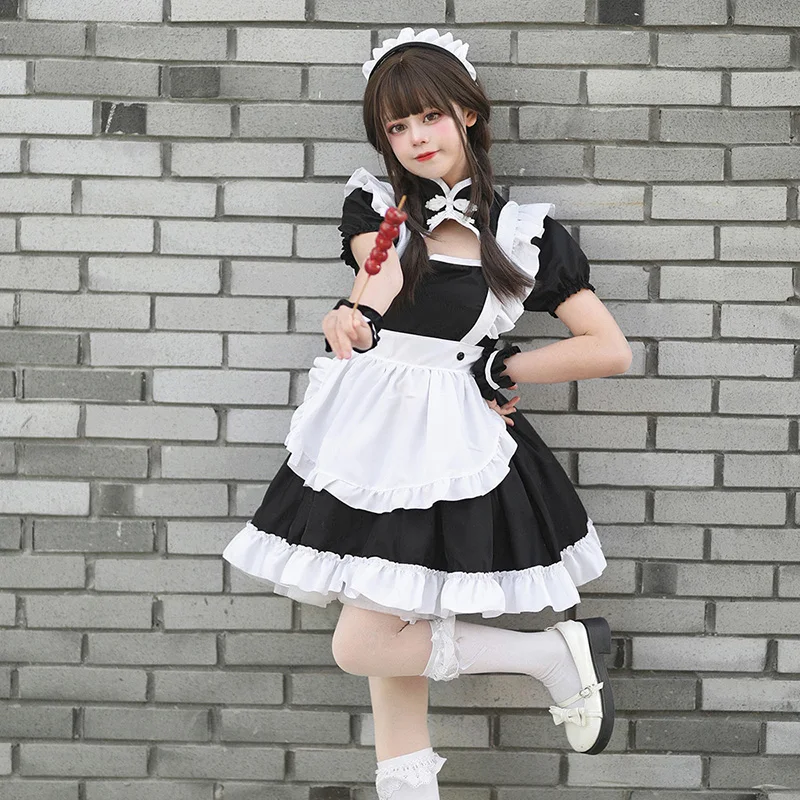 Black-Cute-Lolita-Chinese-Style-Maid-Dress-Costumes-Cosplay-Girl-Maid ...