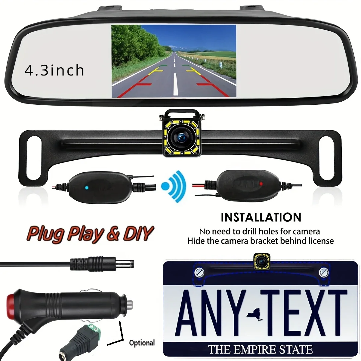DIY-Plugplay-Wireless-Car-Rear-View-Kit-4-3-Mirror-Monitor-LED-Night ...