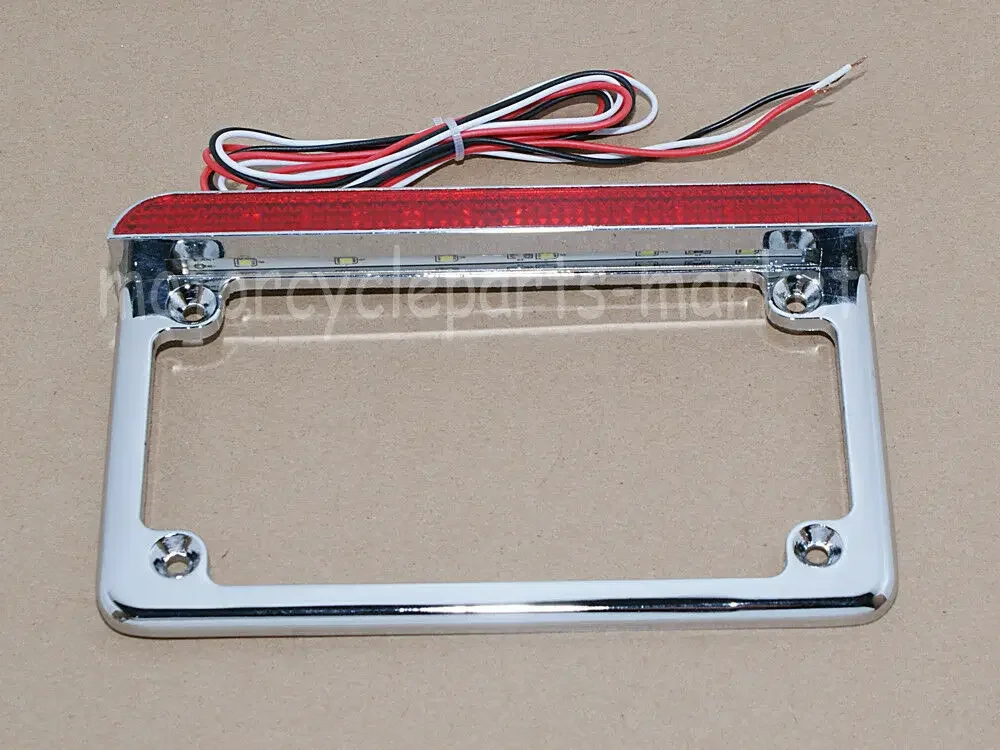 Chrome-12V-Motorcycle-Aluminum-4-X-7-License-Plate-Frame-LED-Brake ...