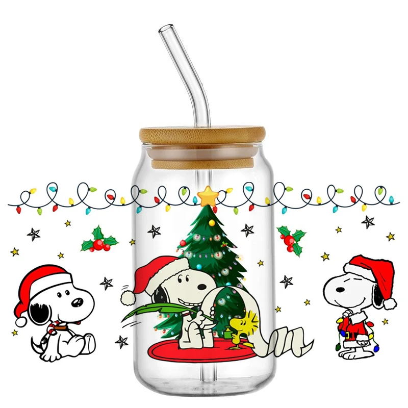 Cartoon Christmas Snoopy Transfer UV DTF Cup Wrap Sticker for 160z ...