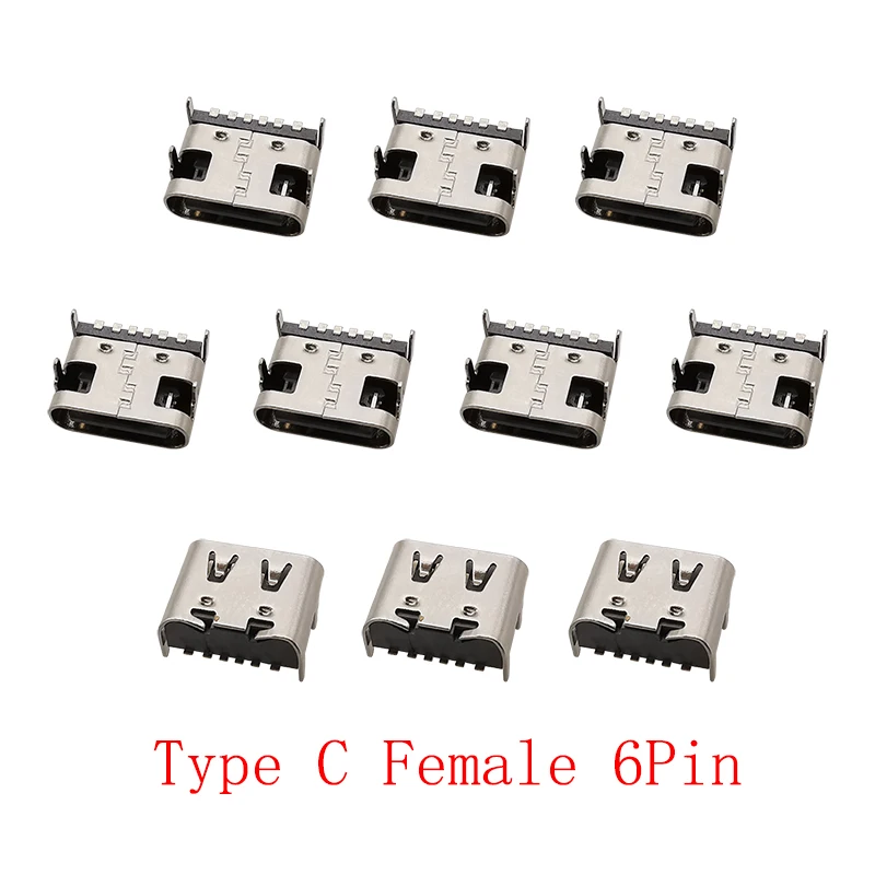 10Pcs-USB-Type-C-6-Pin-Female-Jack-Charging-Port-Connectors-SMD-PCB ...