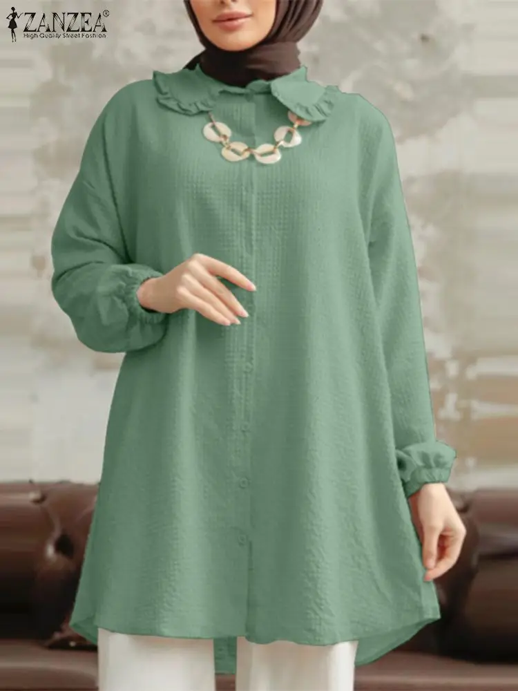 ZANZEA-Women-Long-Sleeve-Lapel-Neck-Solid-Muslim-Shirt-Autumn-Casual ...