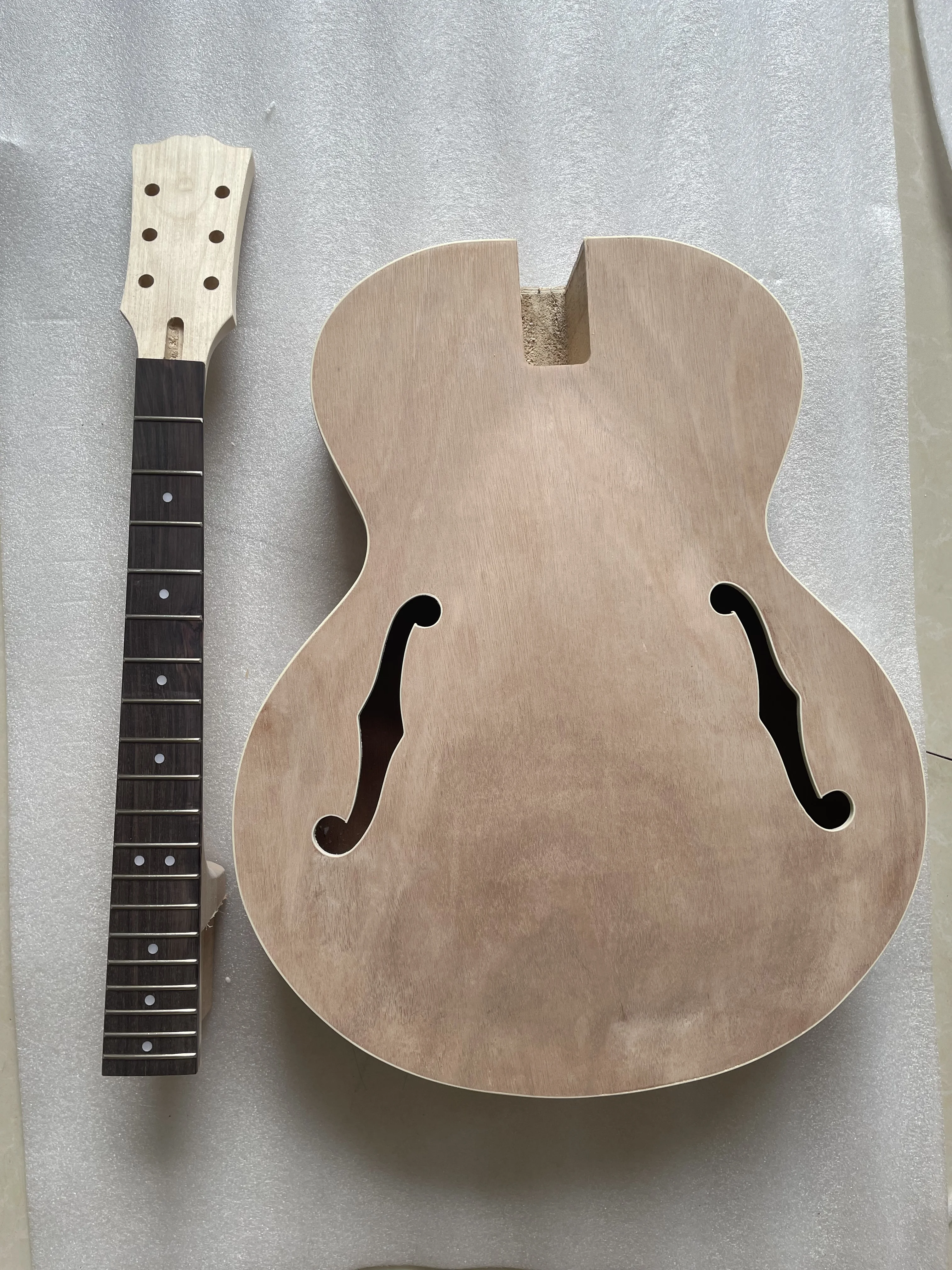 A set Semi-finished Hollow Body DIY Electric Guitar Builder Kit part Project plywood Mahogany ...