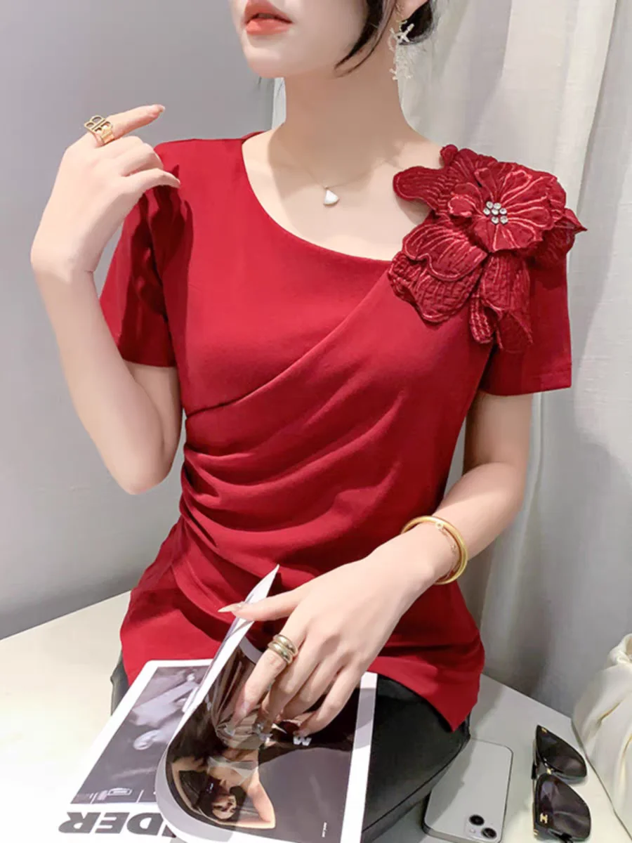 Camisetas-de-algod-n-para-mujer-camisa-de-manga-corta-con-cuello-de ...