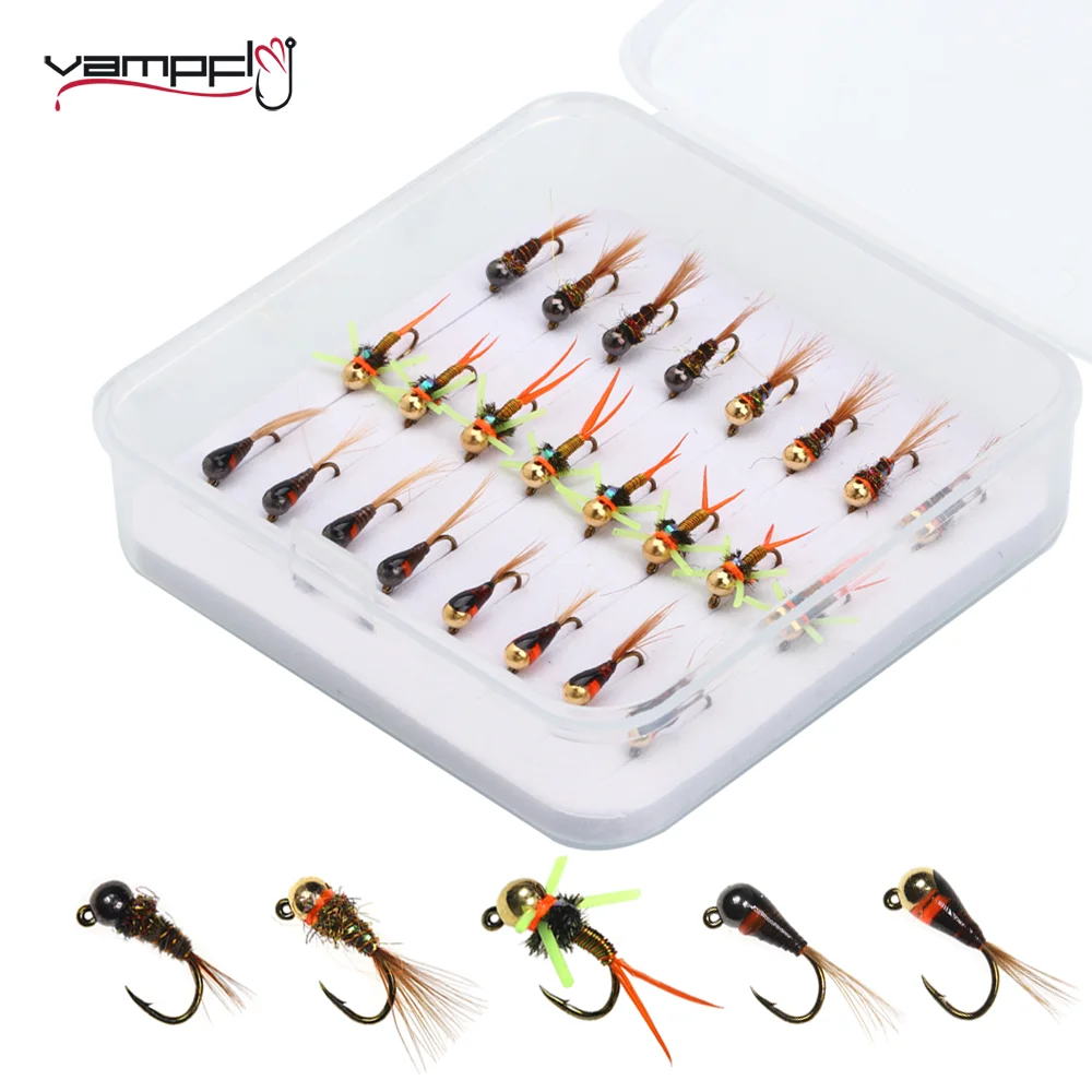 Vampfly 24pcs #16Tungsten Bead Head Jig Nymph Fly Barbed Jig Hook Fast ...